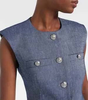 Veronica Beard Tamara Linen-blend Vest - Blue