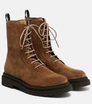 Brunello Cucinelli Suede Combat Boots - Brown