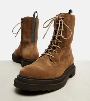 Brunello Cucinelli Suede Combat Boots - Brown