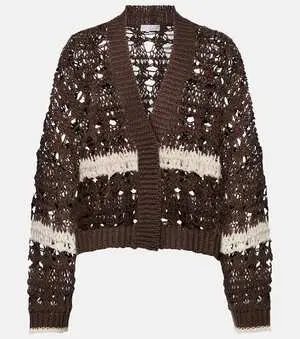 Brunello Cucinelli Open-knit Jute And Cotton-blend Cardigan
