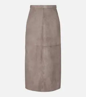 Max Mara Suede Midi Skirt - Grey