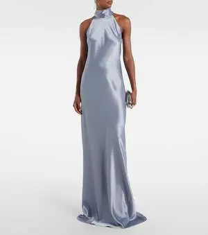 Galvan Sienna Halterneck Gown - Blue