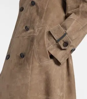 Brunello Cucinelli Double-breasted Paneled Suede Coat