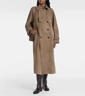 Brunello Cucinelli Double-breasted Paneled Suede Coat