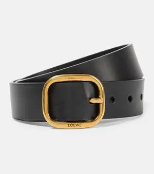Loewe Loewe Wide Leather Belt With Vintage Gold Buckle Black