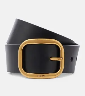 Loewe Wide Leather Belt With Vintage Gold Buckle - Black