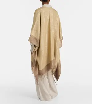 Brunello Cucinelli Fringed Linen-blend Lamé Poncho