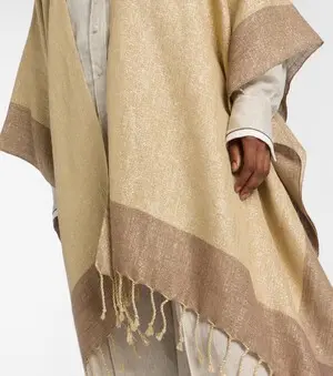 Brunello Cucinelli Fringed Linen-blend Lamé Poncho