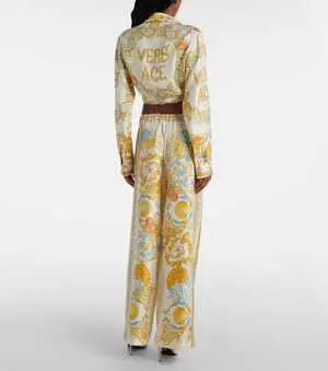 Versace Underwater Barocco Silk Palazzo Pants - Gold