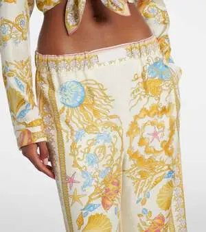 Versace Underwater Barocco Silk Palazzo Pants - Gold