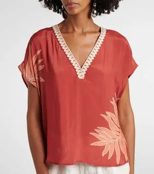 Velvet By Graham & Spencer Naomi Embroidered Printed Top
