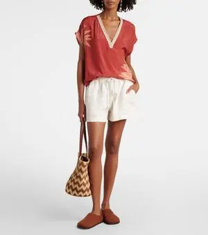 Velvet By Graham & Spencer Naomi Embroidered Printed Top