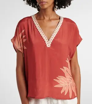 Velvet By Graham & Spencer Naomi Embroidered Printed Top