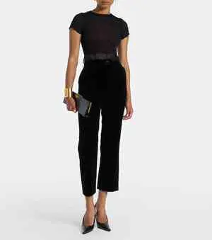 Saint Laurent Cotton Velvet Cropped Flared Pants