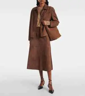 Max Mara Suede Midi Skirt - Brown