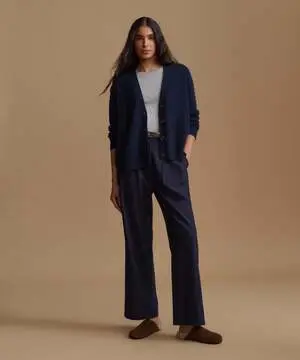 Jenni Kayne Cropped Cashmere Cocoon Cardigan Sweater - Navy