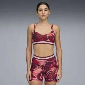 PUMA Floral Ribbon Moisture Wicking, Low Impact Sports Bra - Ruby Shimmer