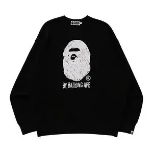 A BATHING APE Hand Draw Ape Head Crewneck - Black