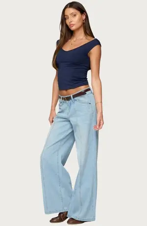 EDIKTED Seamed Low Rise Wide Leg Jeans