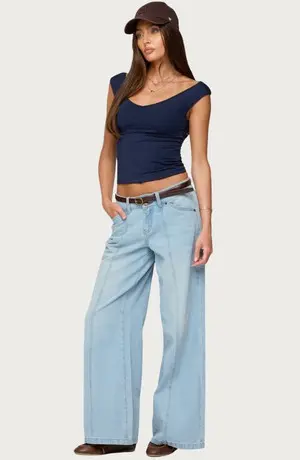 EDIKTED Seamed Low Rise Wide Leg Jeans