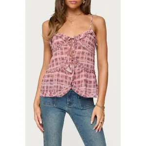 EDIKTED Ruffle Tie Front Chiffon Camisole