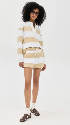 LE BOP Hayley Striped Shorts - Khaki/white