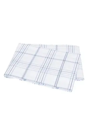 MATOUK August Plaid 500 Thread Count Flat Sheet Navy