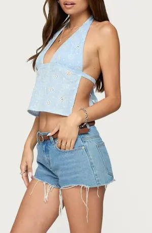 EDIKTED Backless Eyelet Halter Top
