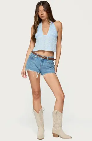EDIKTED Backless Eyelet Halter Top