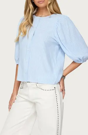 EDIKTED Pinstripe Boxy Button-up Shirt - Light-blue