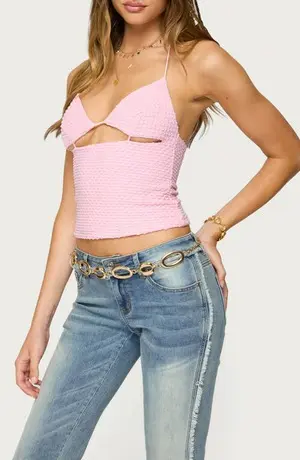 EDIKTED Textured Halter Top - Light-pink