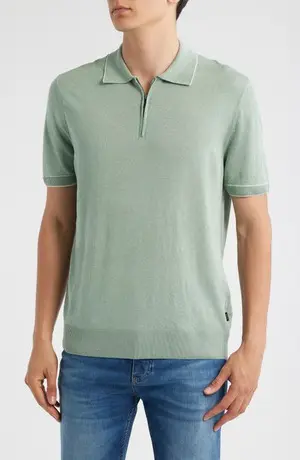 BOSS Jiovanotto Quarter Zip Polo - Open Green