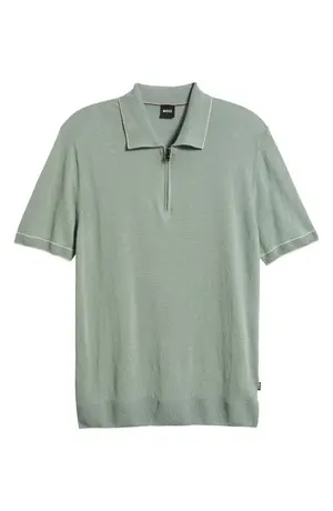 BOSS Jiovanotto Quarter Zip Polo - Open Green