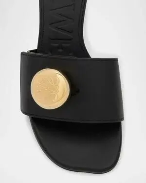 Loewe Pebble Leather Slide Sandals - Black