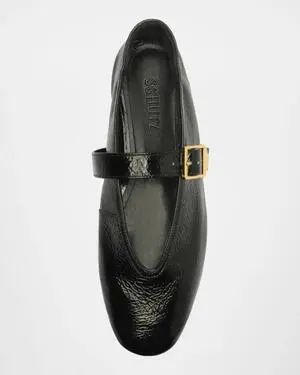 Schutz Courtney Leather Buckle Flats - Black