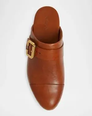 Chloé Jeannette Calf Leather Buckle Clogs Ginger Brown