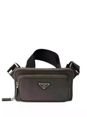 Prada Saffiano Leather Belt Bag With Enameled Triangle Logo - Grey