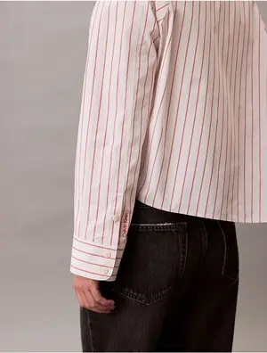 Calvin Klein Stripe Cropped Boxy Button-down Shirt - Chalk