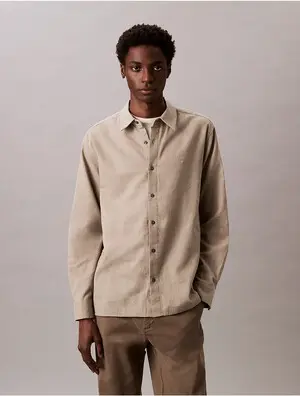 Calvin Klein Linen Cotton Classic Button-down Shirt Laurel Oak