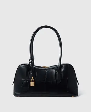 Stella McCartney Ryder Crocodile-embossed Shoulder Bag - Black