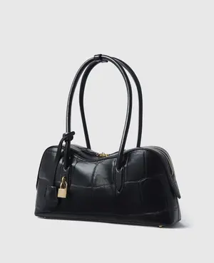 Stella McCartney Ryder Crocodile-embossed Shoulder Bag - Black