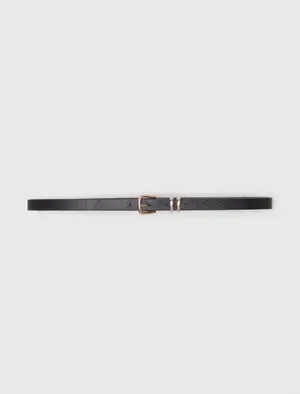 Maje Slim Leather Belt With Square Buckle - Black