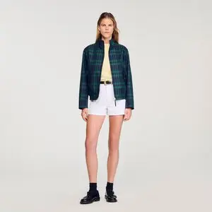 Sandro Checked Cropped Jacket - Green / Blue