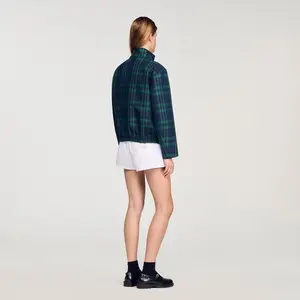 Sandro Checked Cropped Jacket - Green / Blue