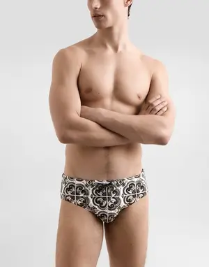 Dolce & Gabbana Majolica-print High Swim Briefs - Multicolor