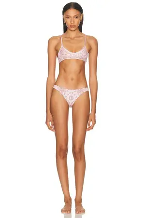 Attico Bandana Printed Bikini Set - Beige  Pale Pink  & Light Coral