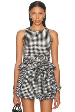 GANNI Check Open Back Frill Top