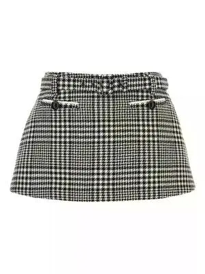 SELF-PORTRAIT Houndstooth Bouclé Wool Skort - Black
