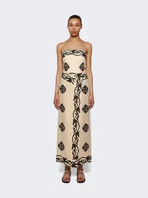 Johanna Ortiz Ancient Strapless Linen Midi Dress - Multi
