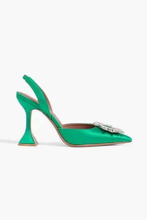 Amina Muaddi Begum Embellished Satin Slingback Pumps - Emerald